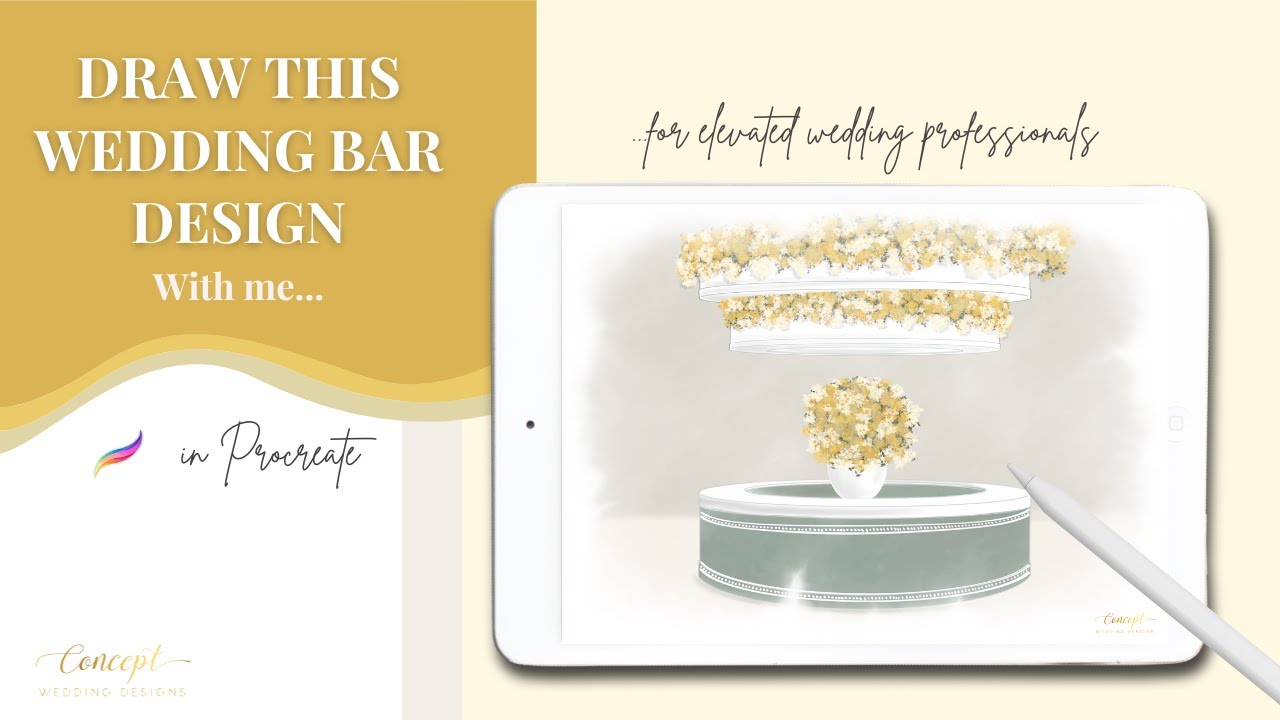 Procreate Tutorial - Wedding Bar & Floral Arrangement Illustration | Draw with me in Procreate