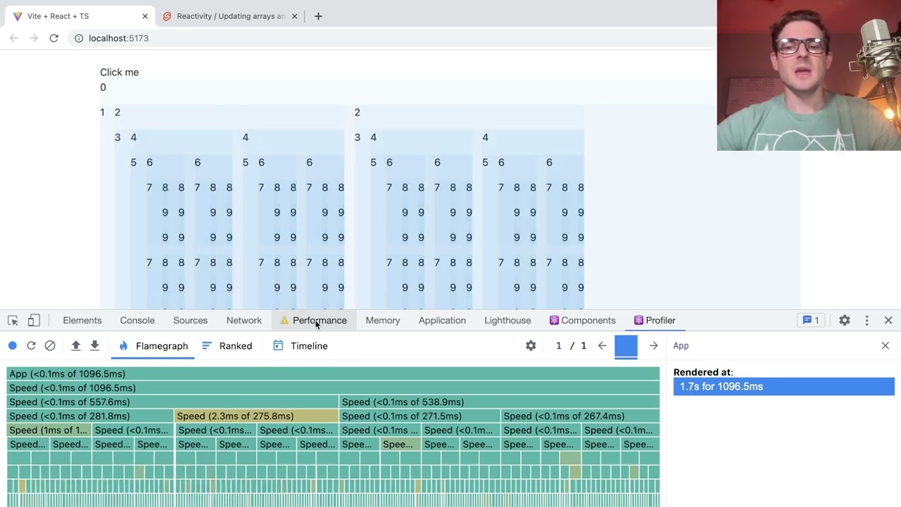 How many components can react render in 1 second?