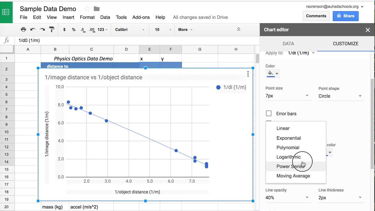 Physics Google Sheets Graphing Demo