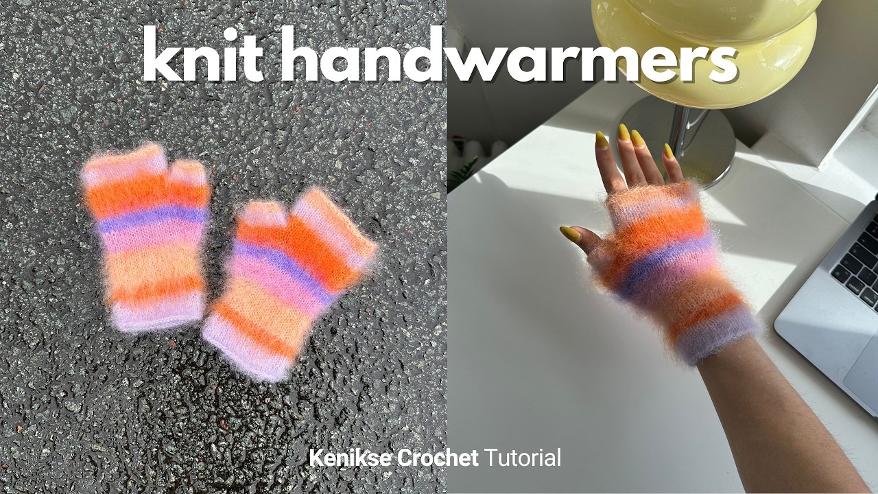 Knit hand warmers tutorial I Beginner friendly fingerless gloves I Kenikse crochet