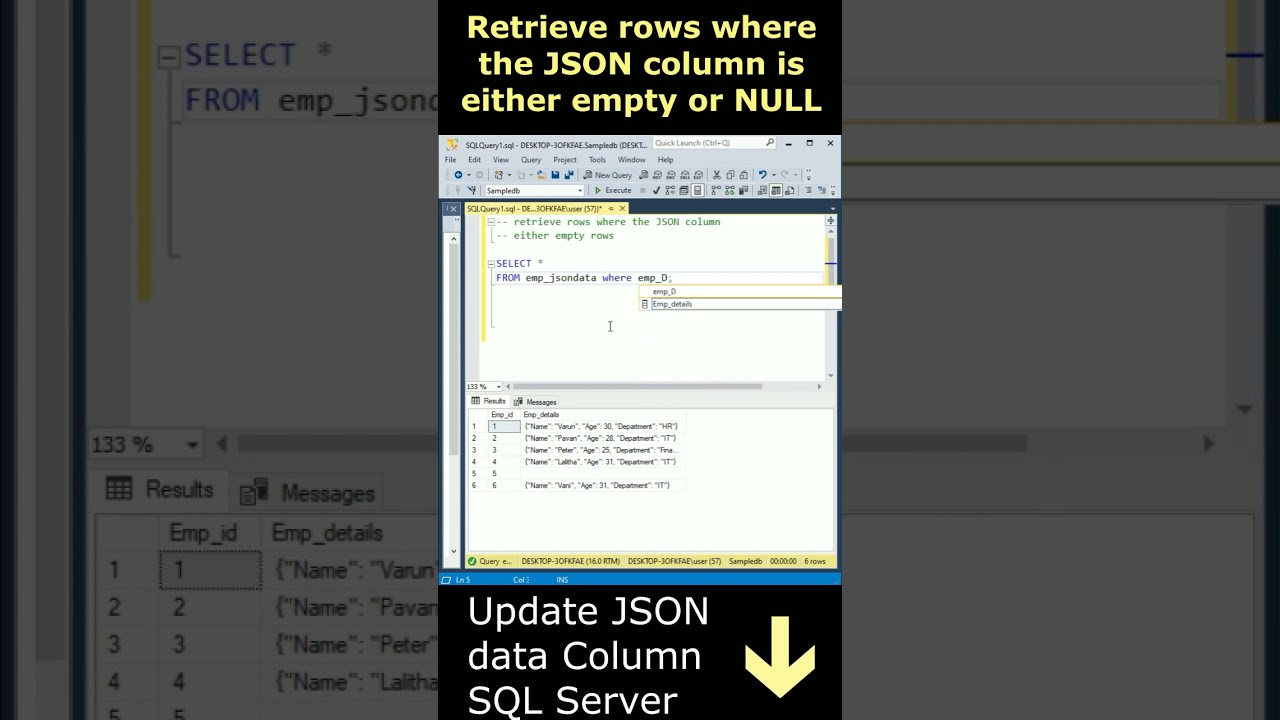 Retrieve rows JSON Data column is empty or NULL SQL Query #sqlserver