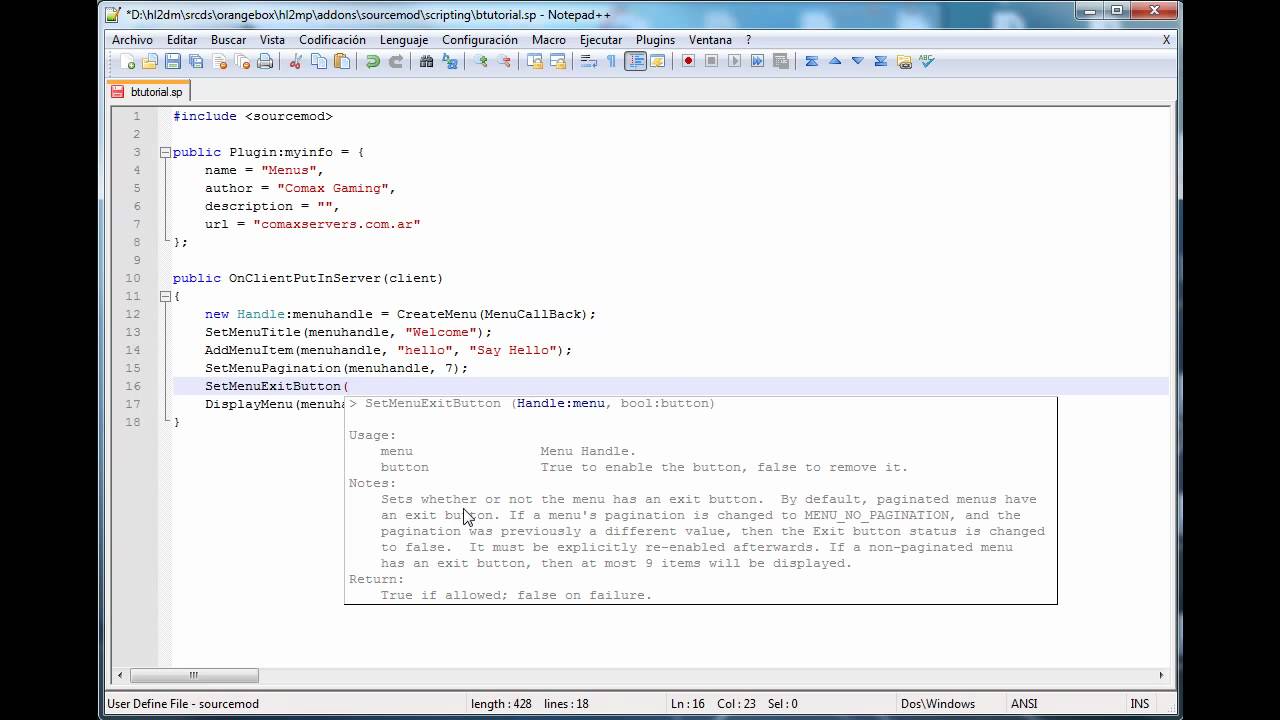 SourceMod Coding Tutorial - 7 - Menus (Show menu when client joins)