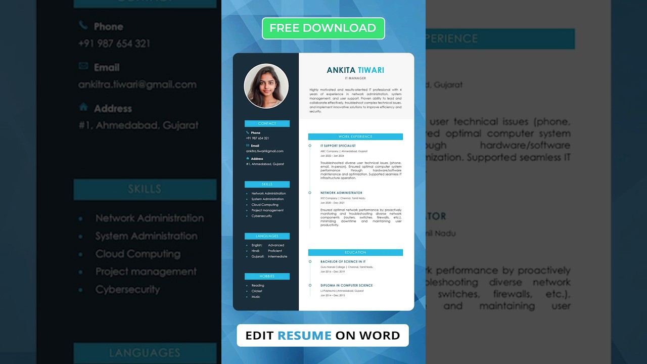 Modern Resume Format | How to Edit Resume in Laptop #cvformat