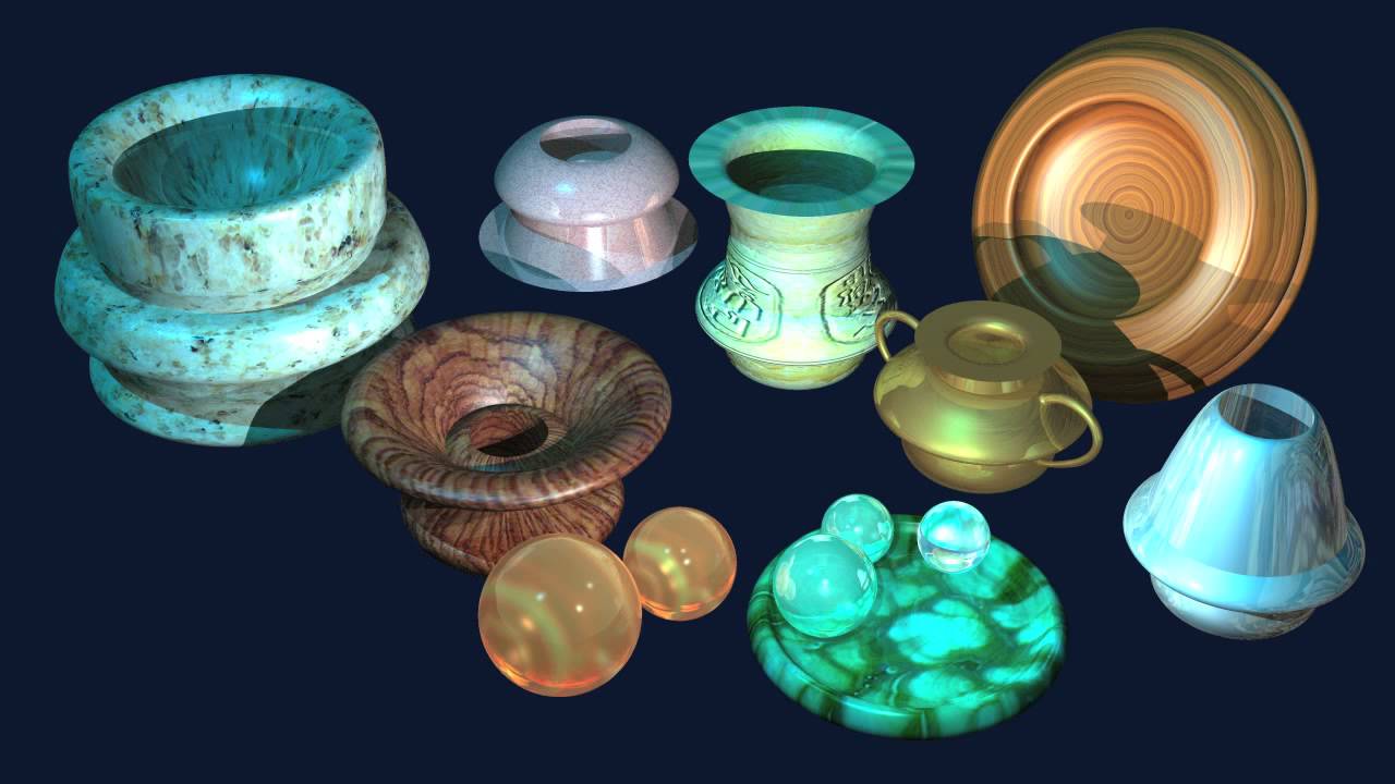 3D Vases, Bowls and Spheres, with animated gold vase