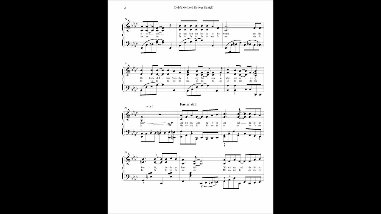 Didn't My Lord Deliver Daniel?, arranged for late intermediate piano by Dennis Frayne