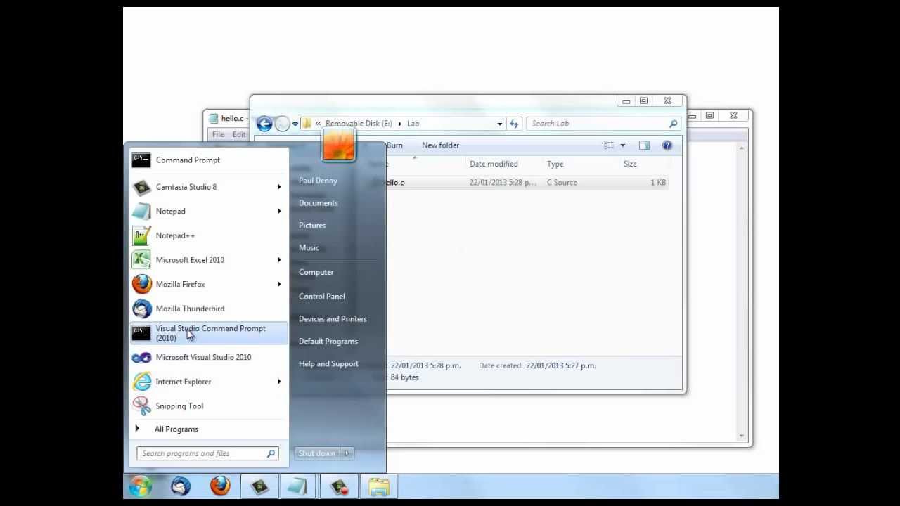 Compiling a C program with the Visual Studio Command Prompt