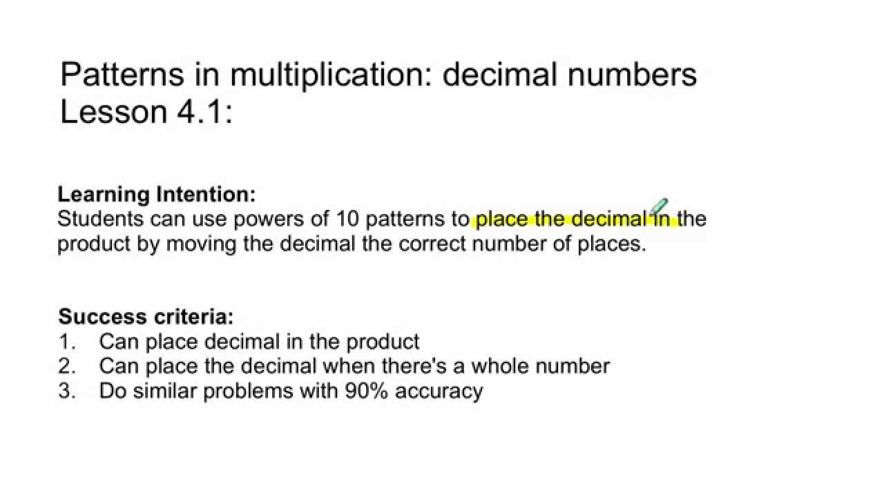 Lesson 4 1: multiplication patterns with decimals