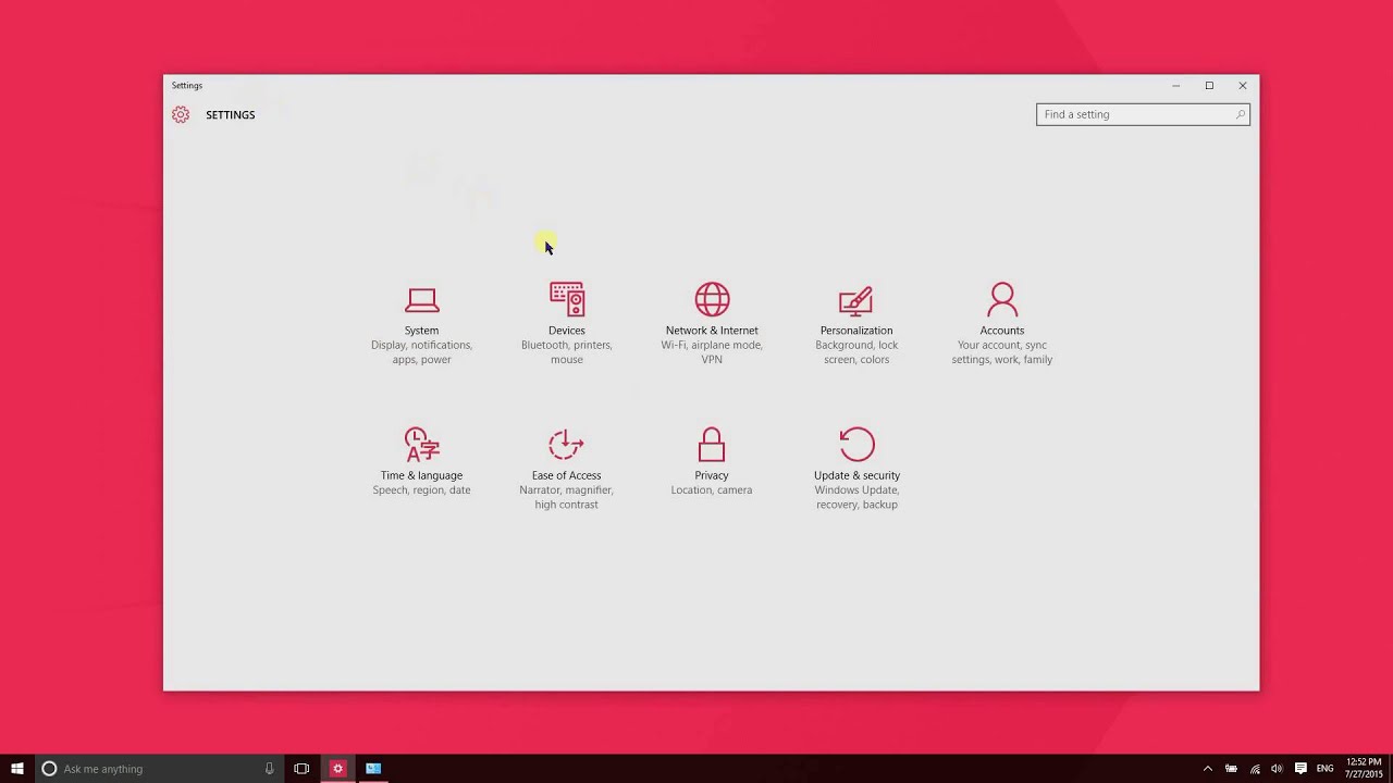 Ease of Access Settings in Windows 10