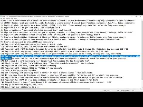 1of3 Government Gold Start up instructions checklist for Government Contracting Registrations How To