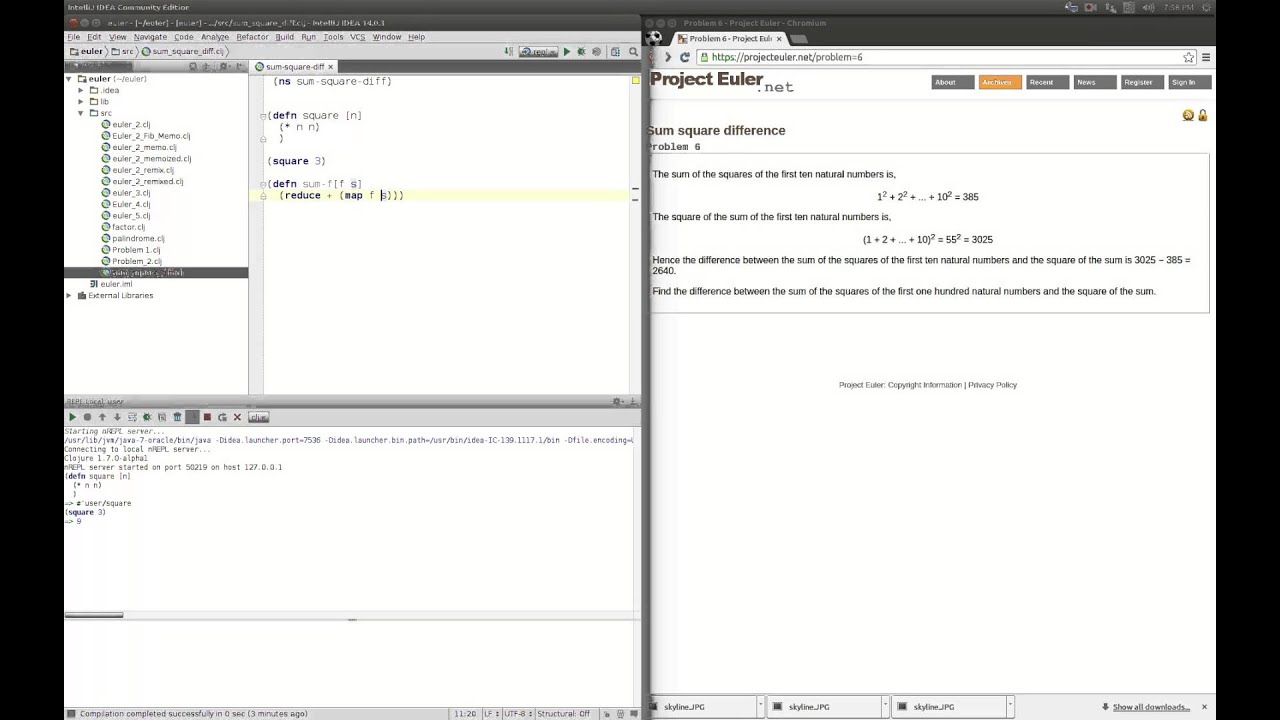 Project Euler - Problem 6 - Sum Square Difference - Solved in Clojure