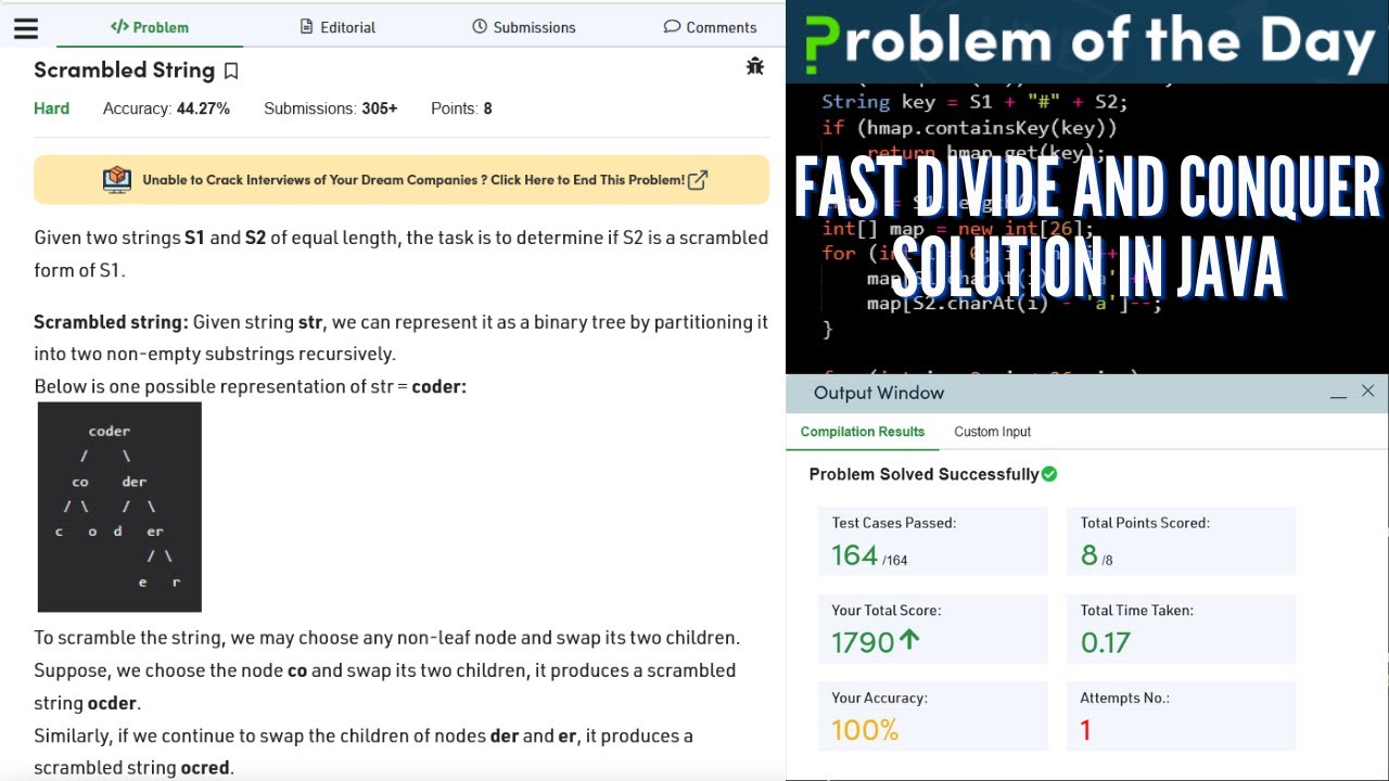 Scrambled String GFG Practice POTD || GFG Practice Divide and Conquer Solution in Java