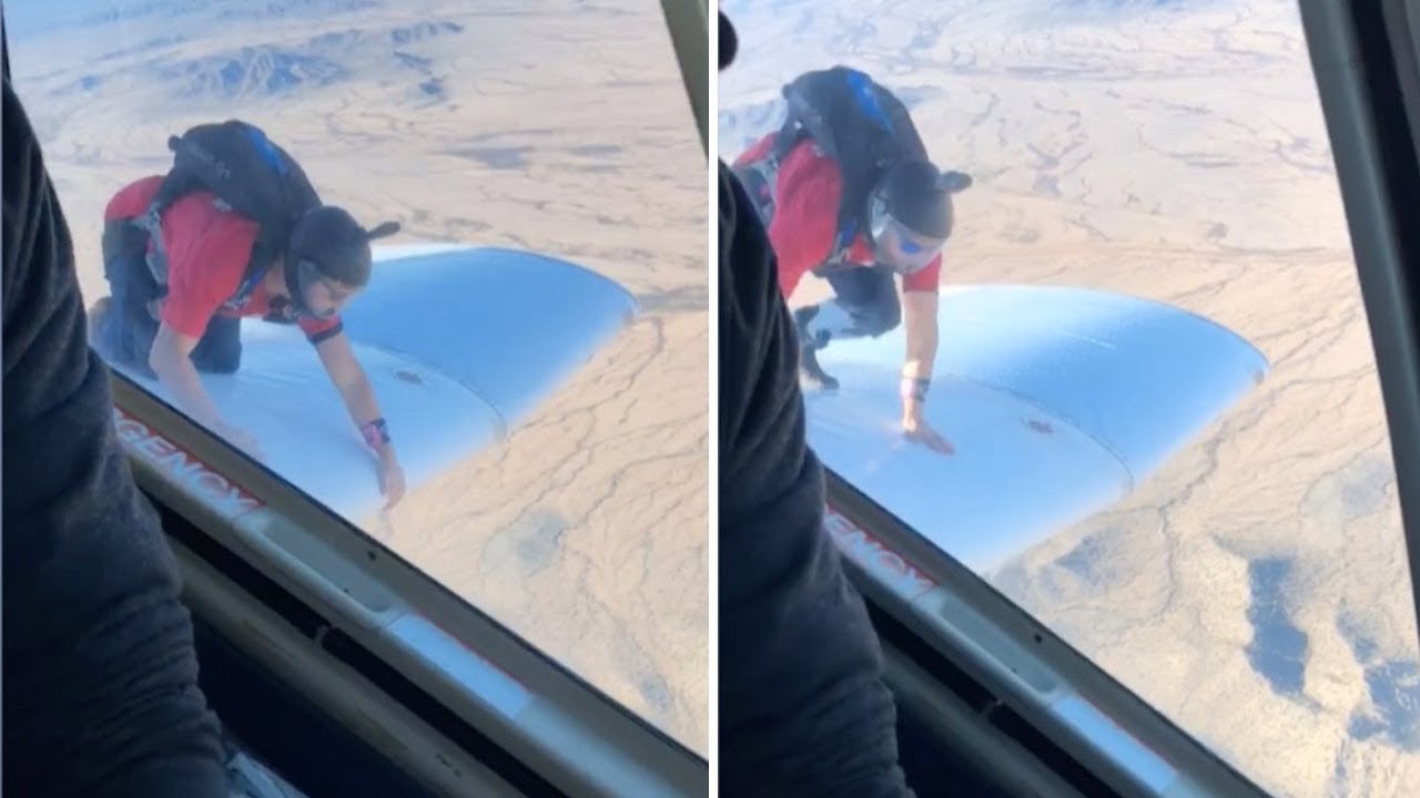 Daredevil Hangs Onto Plane Wing