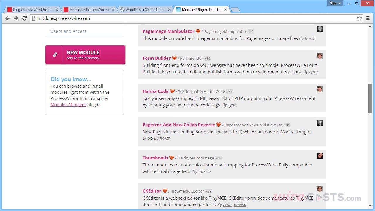 WordPress vs. ProcessWire - Plugins