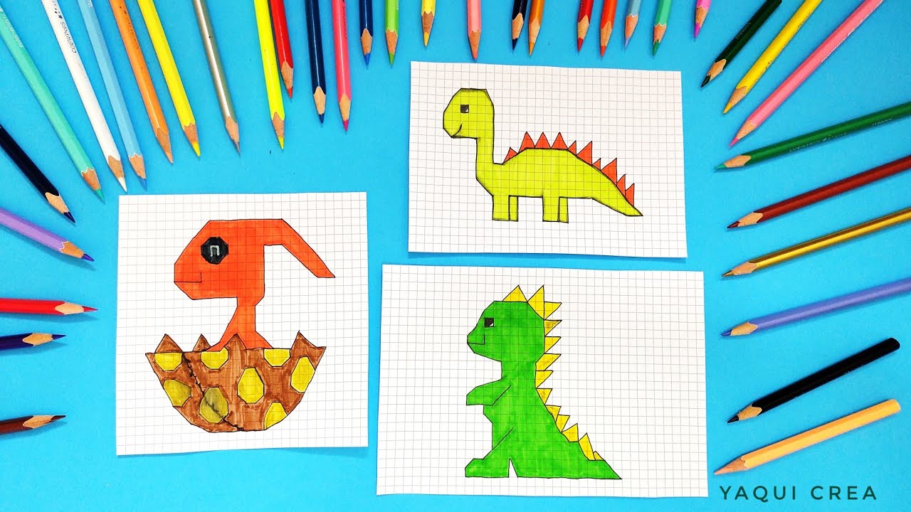 Dibujo en Cuadrícula unos Dinosaurios 🦕🦖 Ejercicios en Cuadrícula para Niños y Niñas