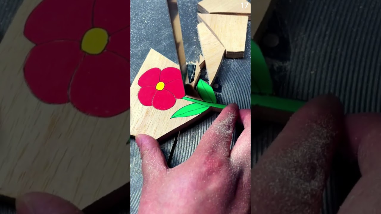 Pemotongan papan kayu pada gambar bunga cantik menggunakan alat canggih #shorts