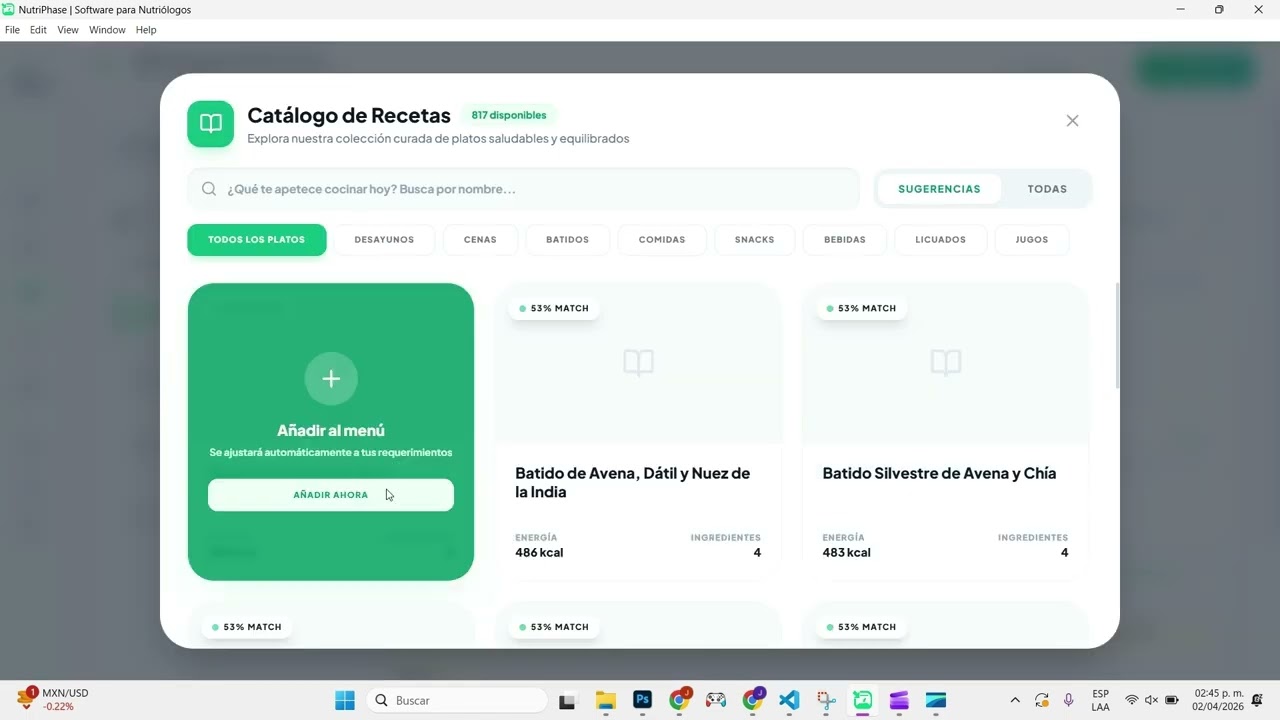 Crea planes de alimentación con NutriPhase