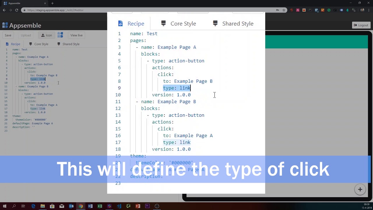 'Low-code'  Editor, Appsemble Building block - Action button