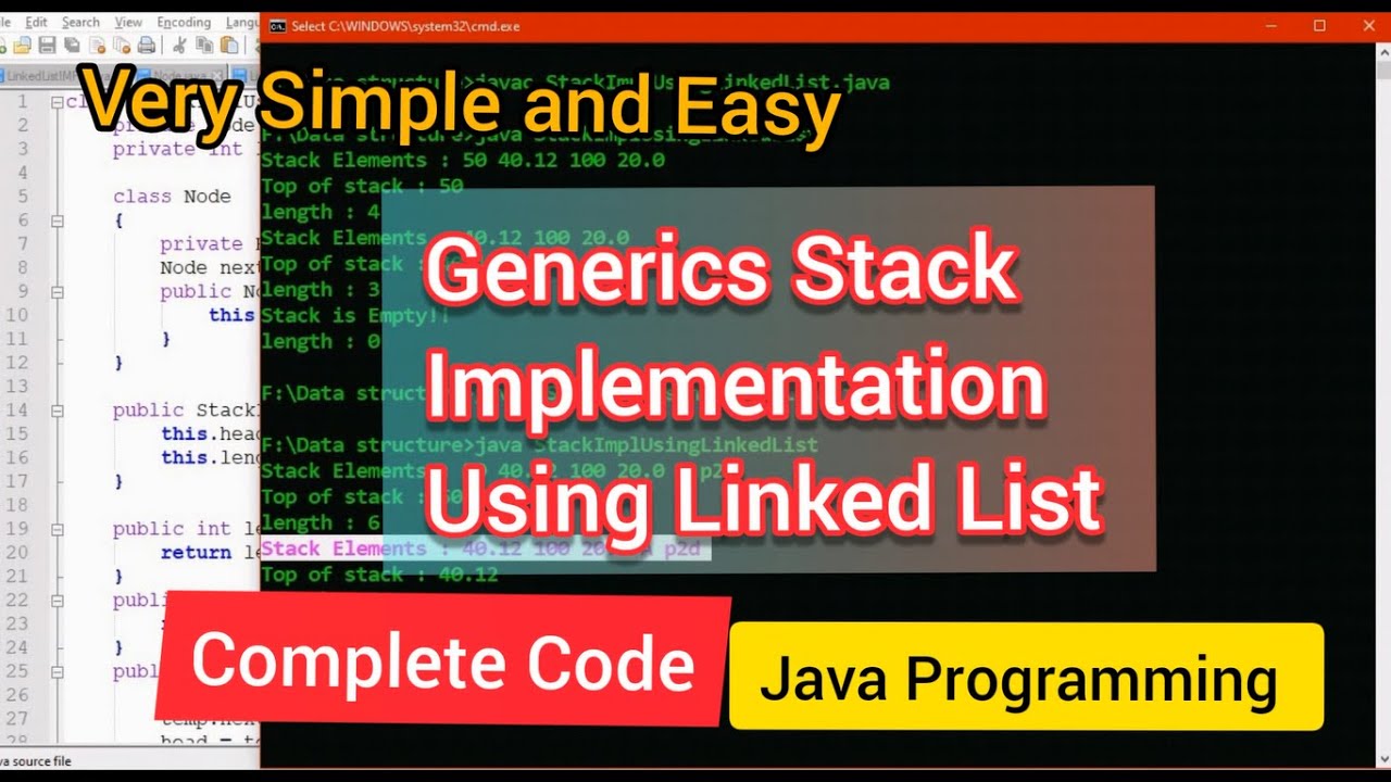 Generic Stack Implementation Using Linked List in java Programming Language (Data structure)