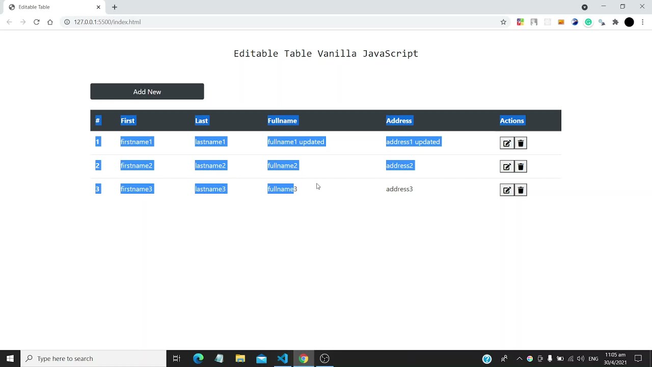 Editable Table Vanilla Javascript