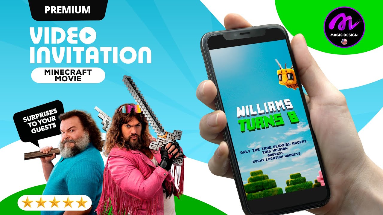MINECRAFT THE MOVIE VIDEO INVITATION - BIRTHDAY - PREMIUM