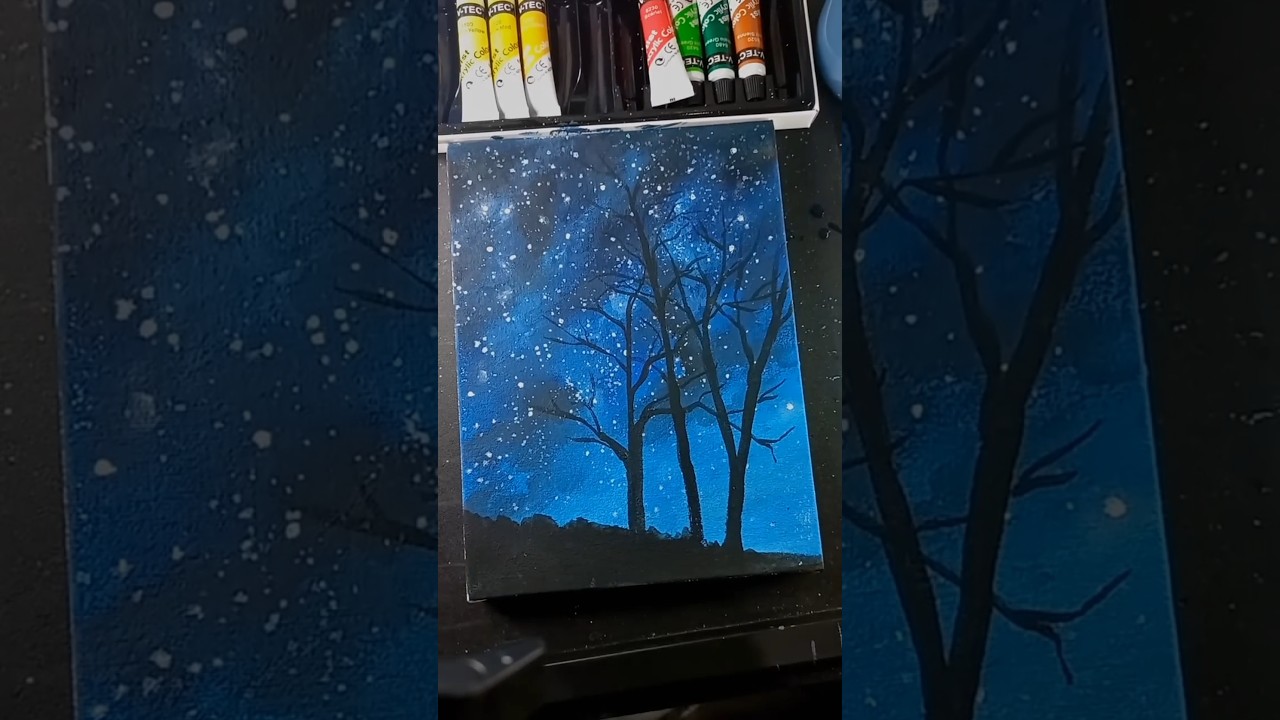 Lukisan Akrilik Mudah | Easy Acrylic Painting | Night Sky Painting #acrylicpainting