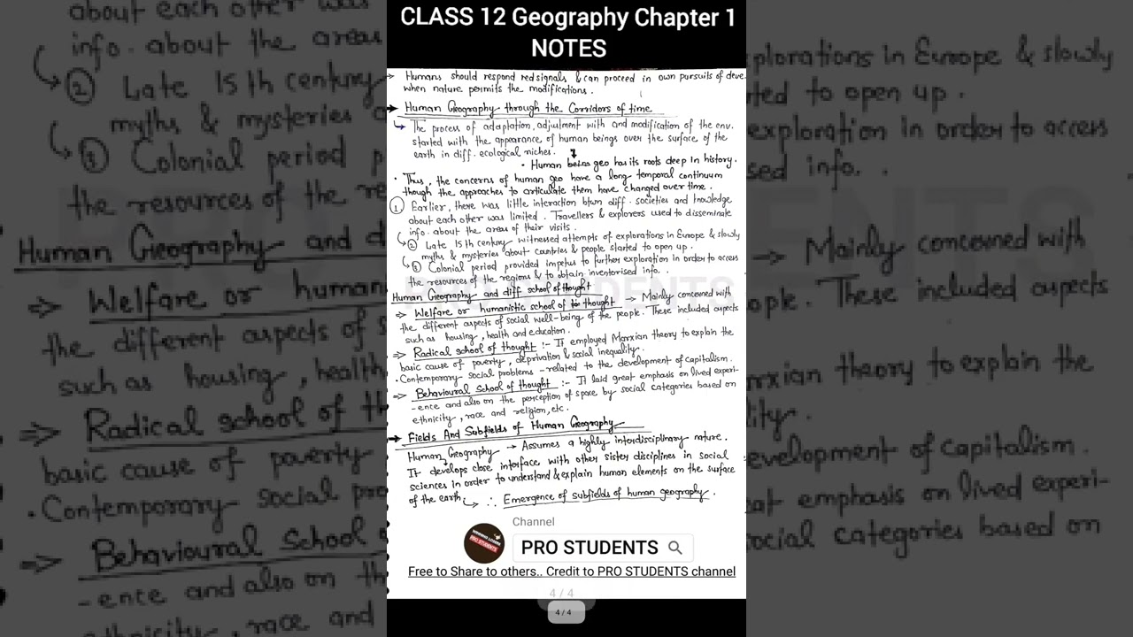 geography class 12 chapter 1 / human geography - nature and scope | handwritten notes | download now