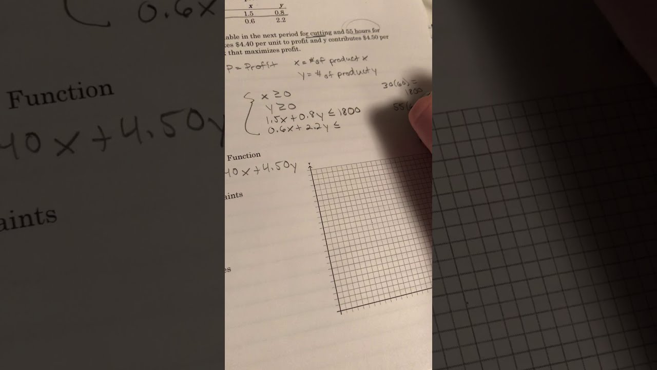 Graphical Linear Programming Constraints (Example 2 Worksheet 1)