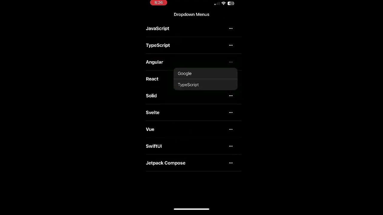 NativeScript Dropdown Menus