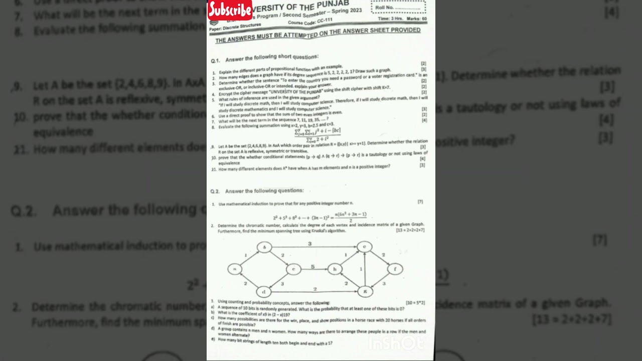 CC-111 | Discrete Structure | 2023 Paper