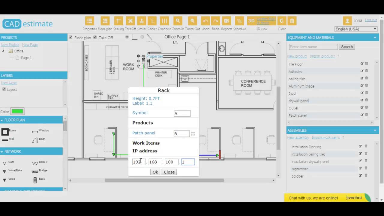 Online CAD Estimation. Structured Cabling