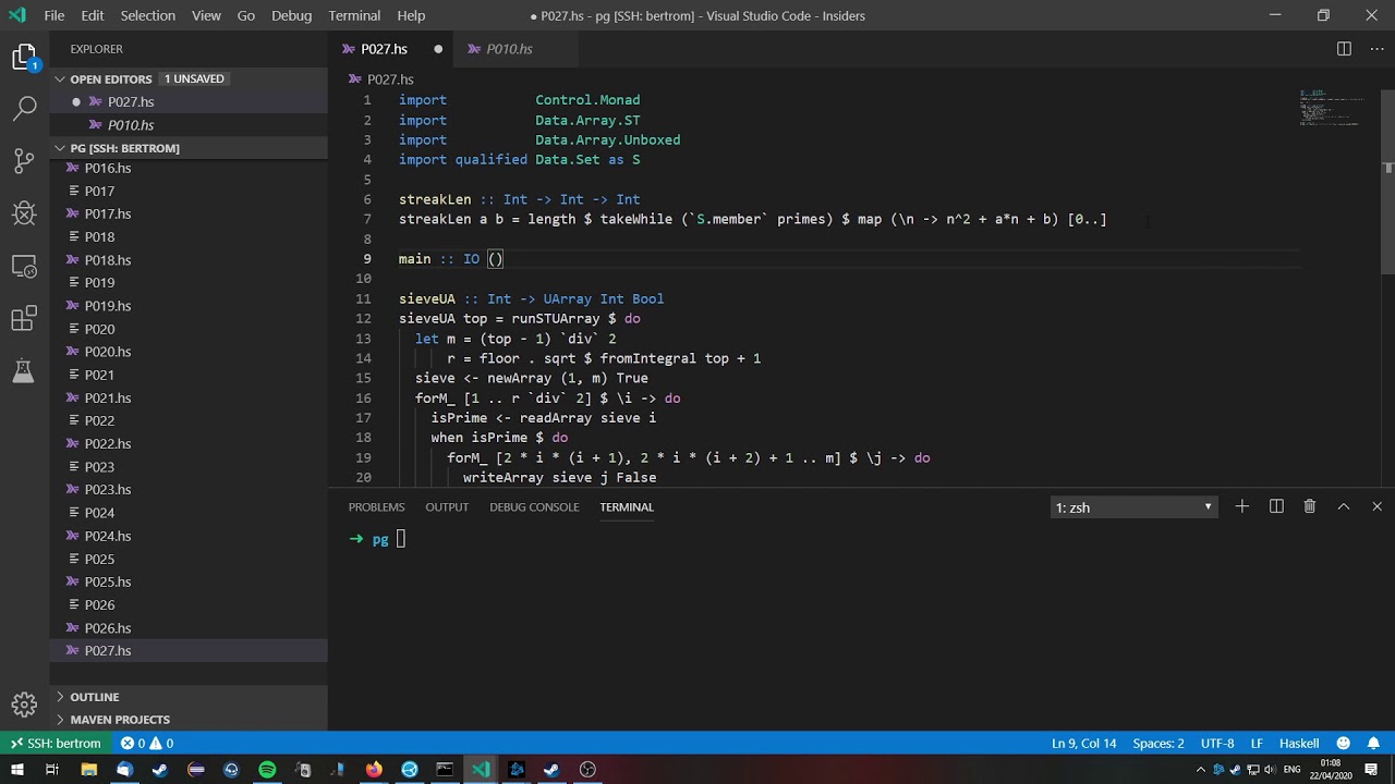 Project Euler Problem 27 in Haskell