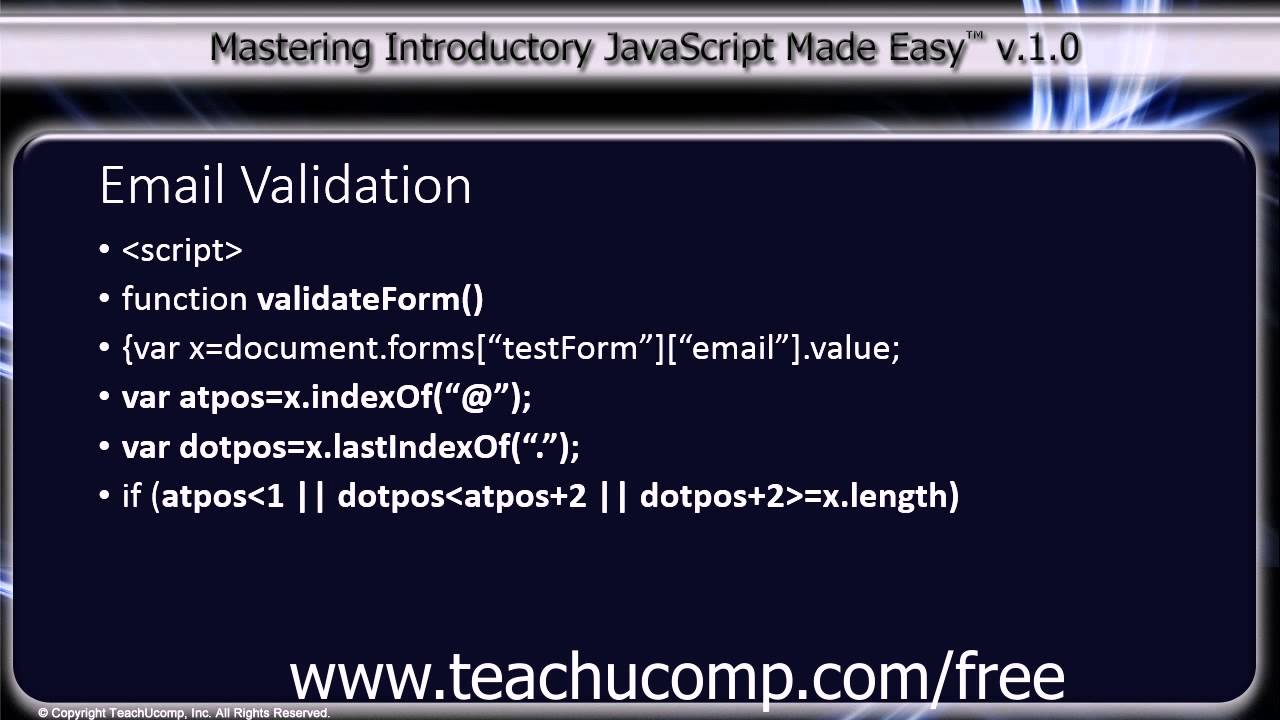 JavaScript Training Tutorial E-Mail Validation