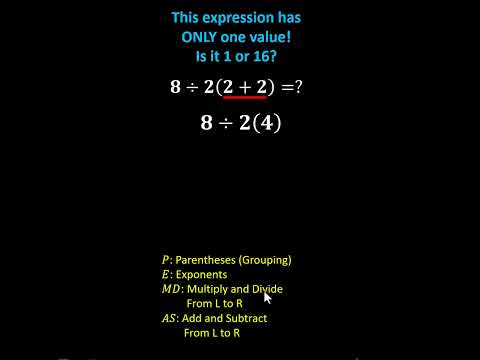 The Expression 8/2(2+2) Has ONLY One Value. Is it 1 or 16? #maths #education