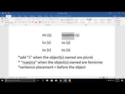 Possessive Adjectives Spanish (mi, tu, su, nuestro, su, su)
