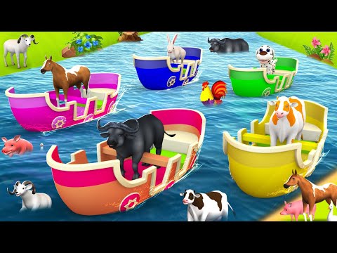 Farm Animals Cow Horse Buffalo Boat Racing at Jungle | Gorilla and ...