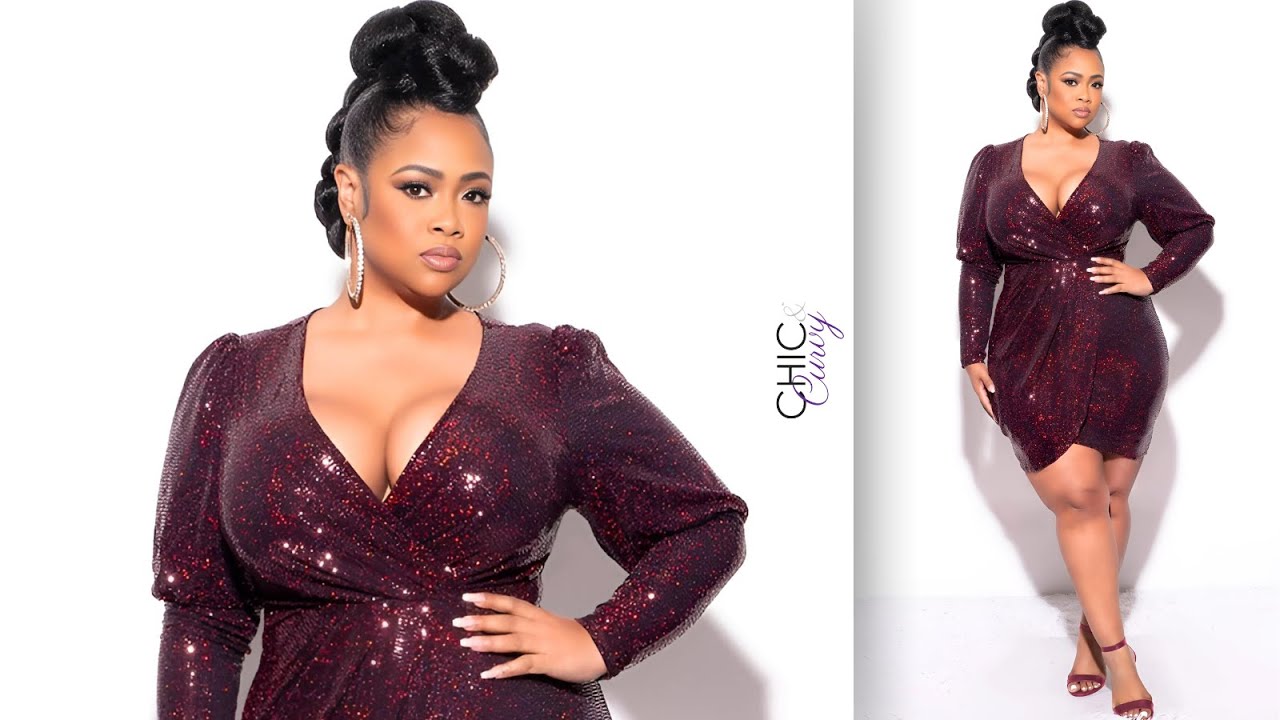 Radiate Glamour with Every Step! ✨ | Chic and Curvy Plus Size Wrap Long Sleeve Sequin Dress