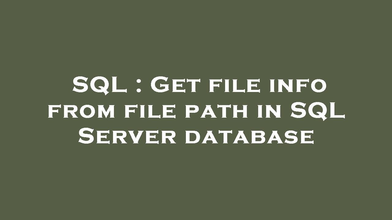 SQL : Get file info from file path in SQL Server database