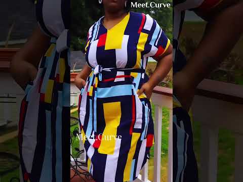Meet.Curve-Print Color Block Dolman Sleeve Belted Plus Size Midi Dress