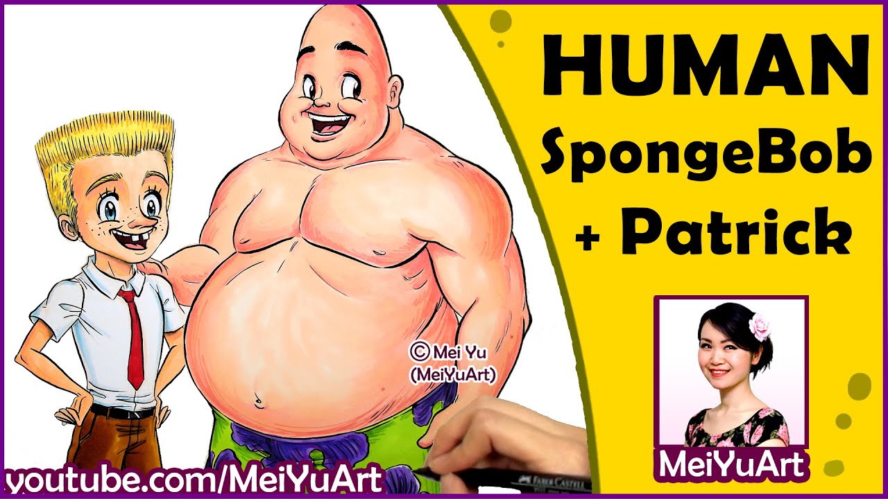 HUMAN SpongeBob + Patrick - How I Draw Cartoon Crossovers - People - Fun Speed drawing by MeiYuArt