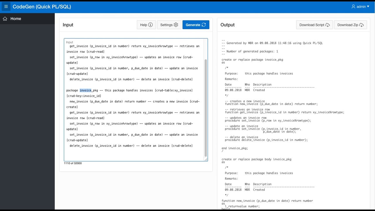 Quick PL/SQL Code Generator - Generate CRUD APIs