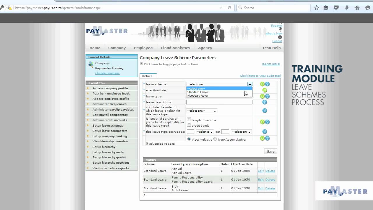 Paymaster Training - Setting up leave schemes