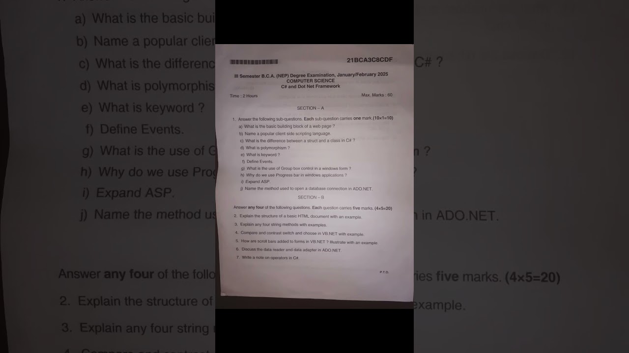 3rd semester BCA nep C# and Dot net framework question paper 2025 #exam #bcaadmission