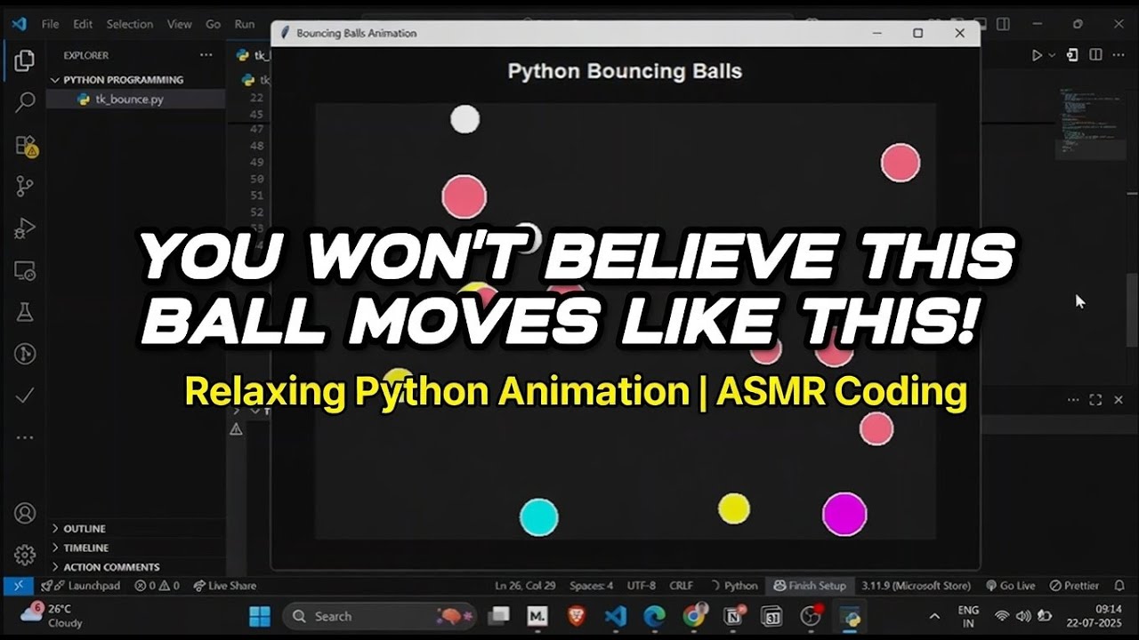 Relaxing Python Bouncing Ball Animation | ASMR Coding Tutorial for Beginners