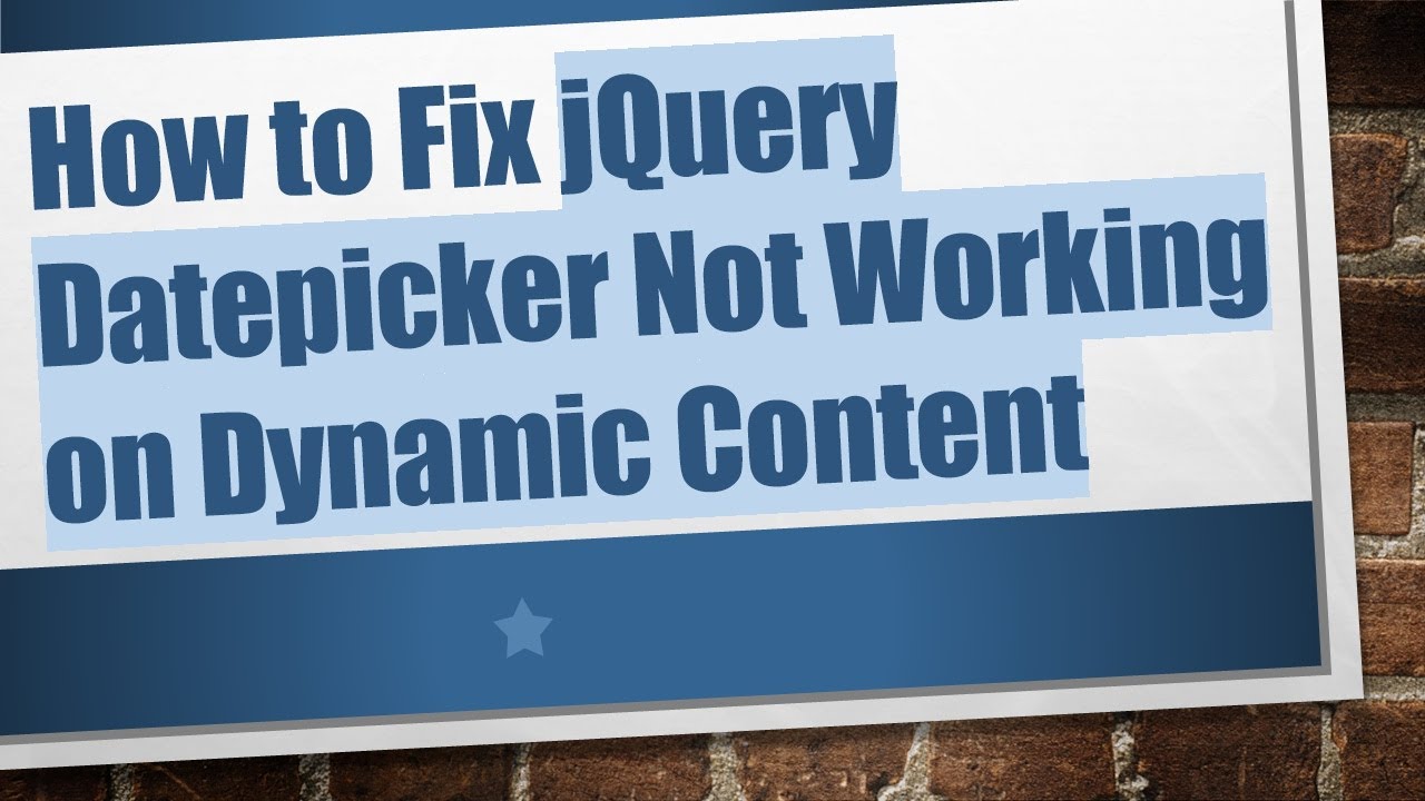 How to Fix jQuery Datepicker Not Working on Dynamic Content