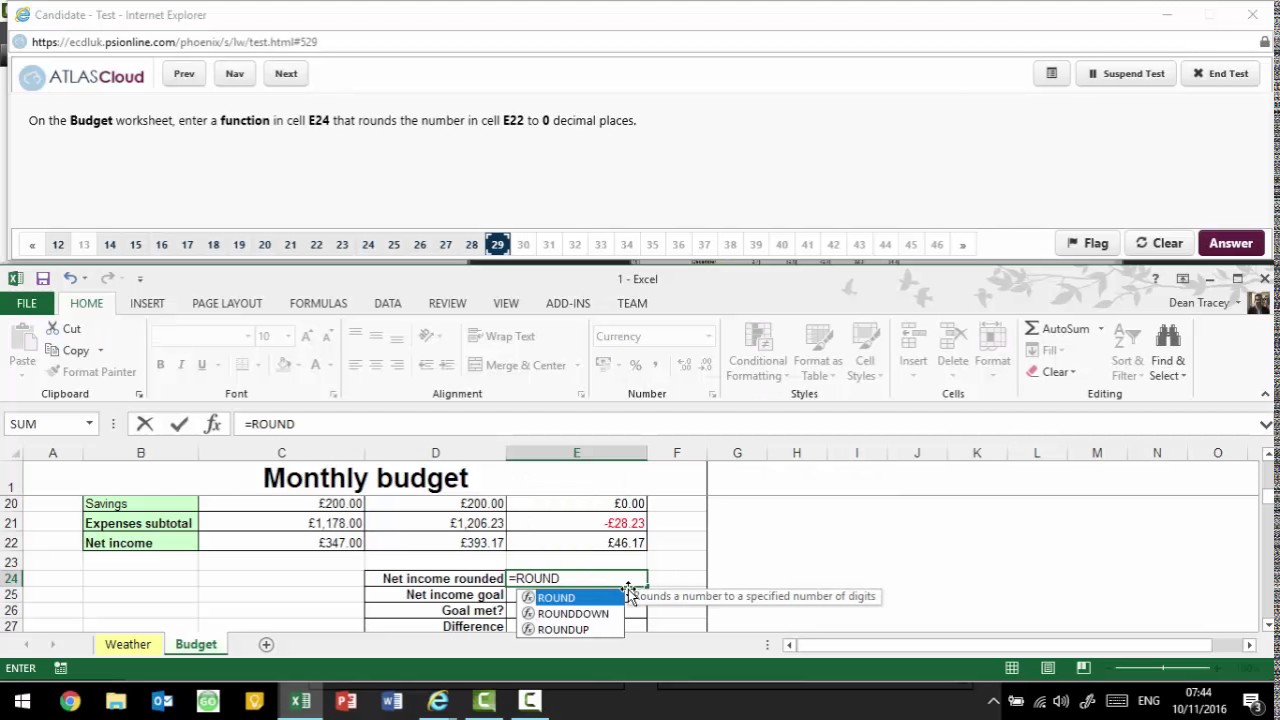 ECDL Spreadsheet Mock