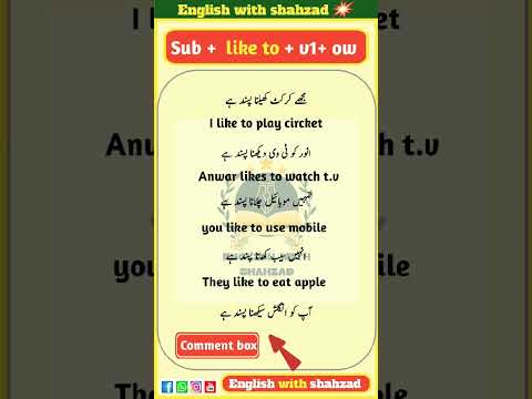 Advance English Structure/ like to in urdu / Daily use sentence translation in urdu/#shorts