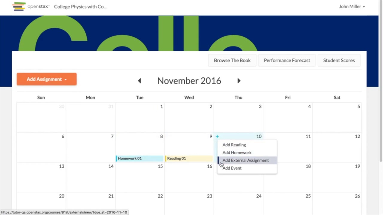 Creating an External Assignment in OpenStax Tutor