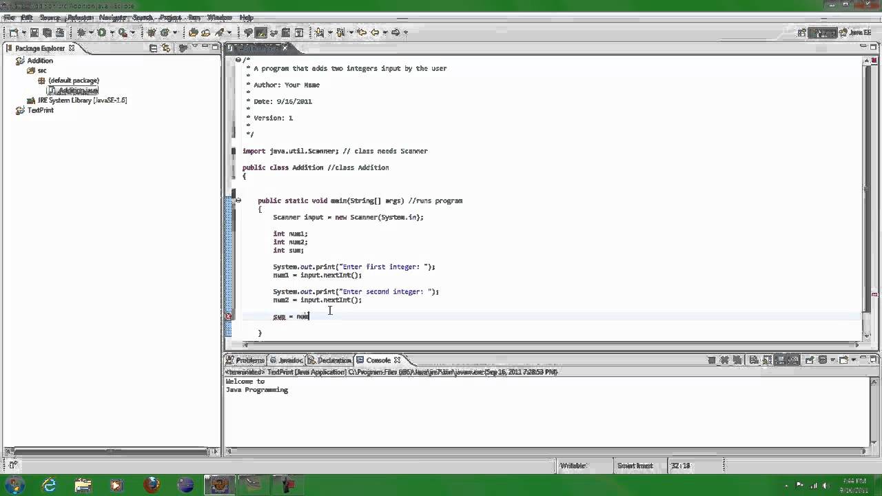 Programming in Java - Lesson 3: Creating an Application using the Scanner method