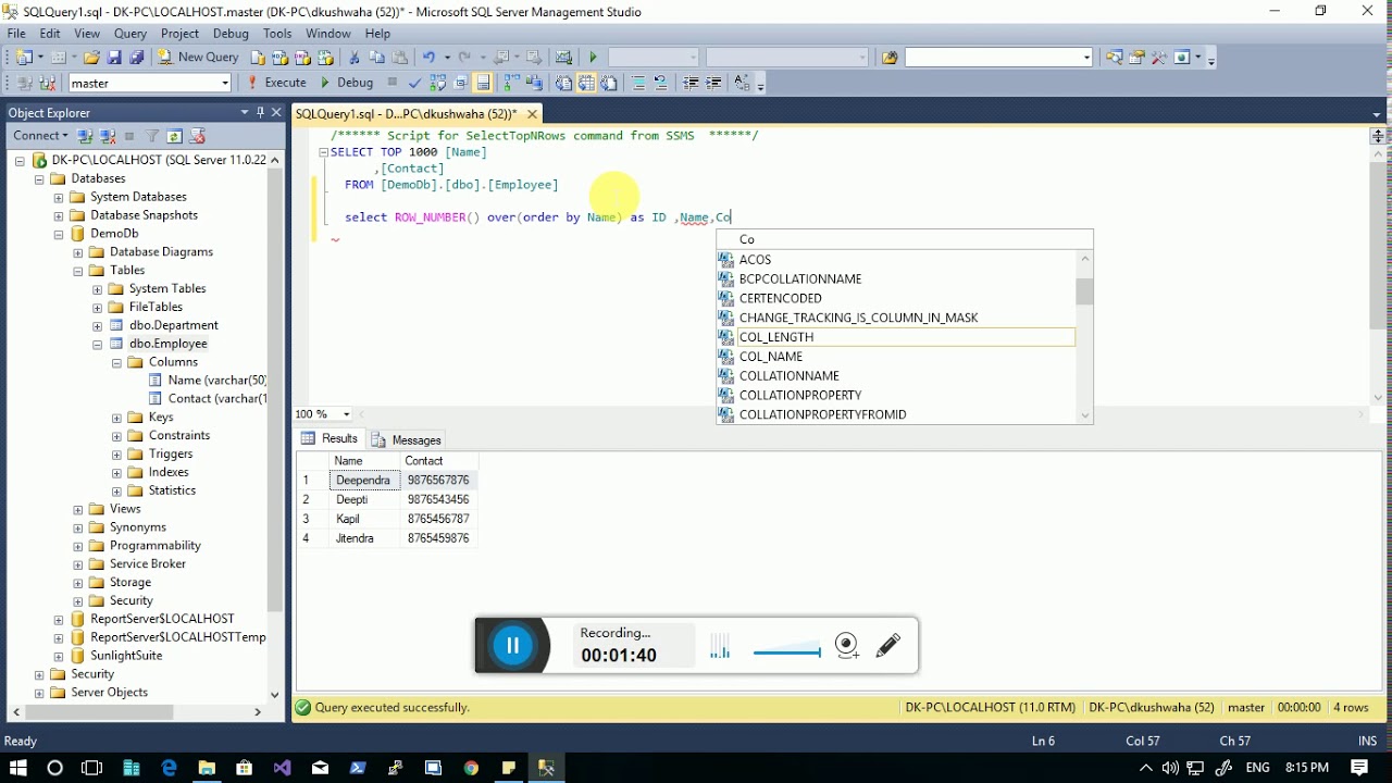 Row number SQL | Row number function in SQL server