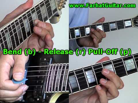 How to Read Guitar Tabs - Bend (b)- Release (r)-Pull Off (p) www.FarhatGuitar.com